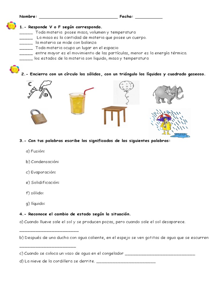 Actividades sobre Estados de la Materia | PDF | Ciencia y matemáticas