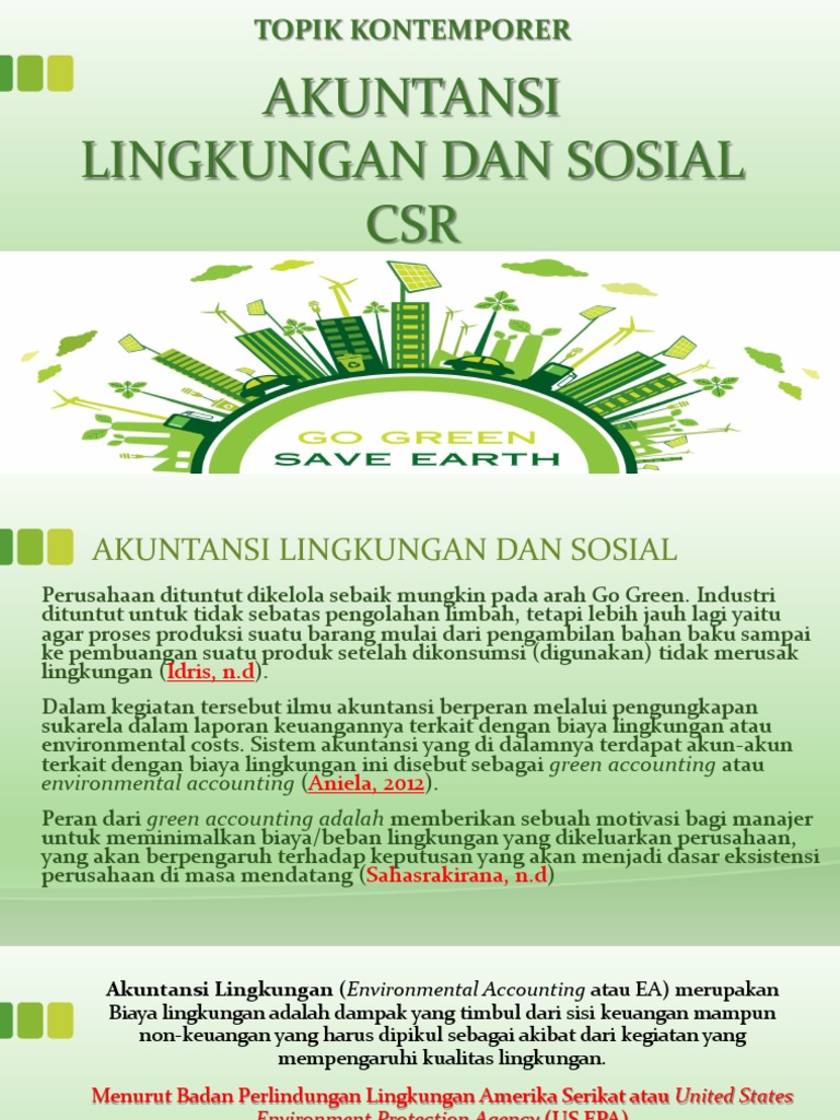 Presentasi Akuntansi Lingkungan CSR' Green Accounting | PDF | Bisnis | Pengelolaan Keuangan & Uang