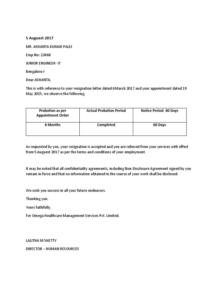 Releving Letter OMH | PDF