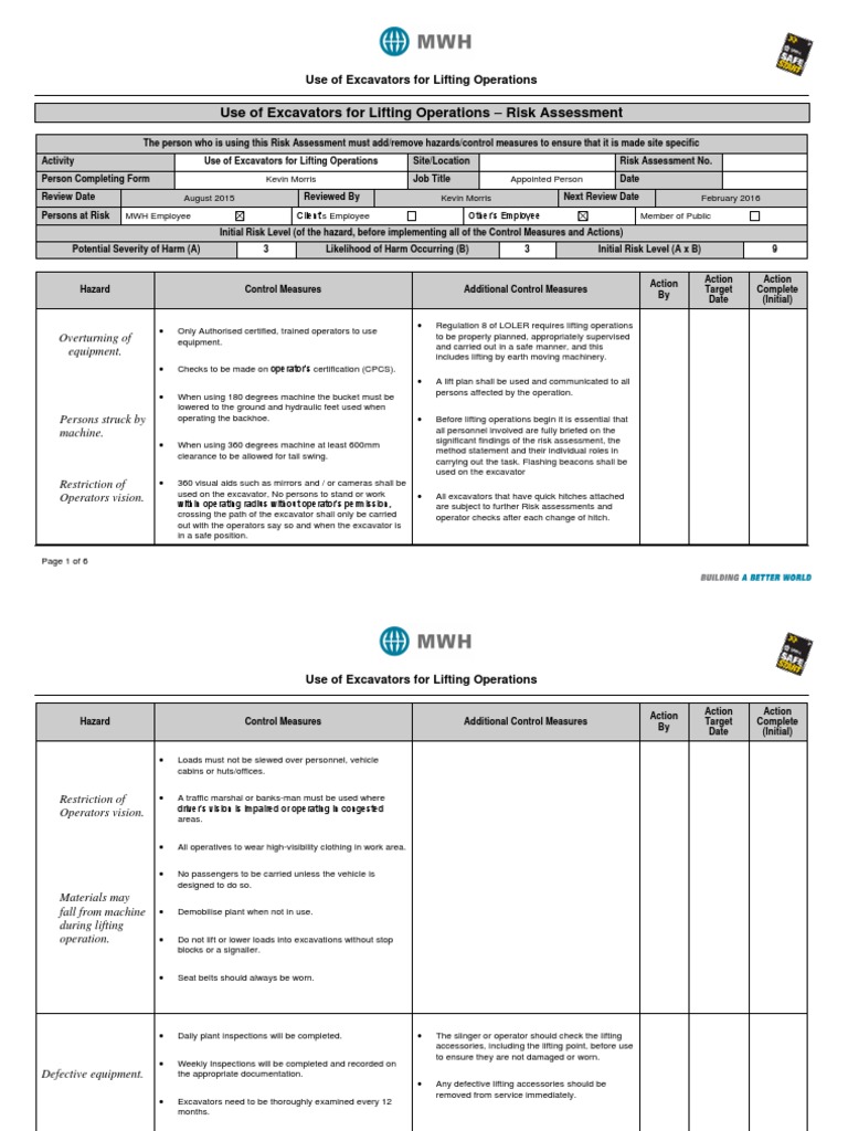 Use of Excavators For Lifting Operations PDF | Elevator | Risk
