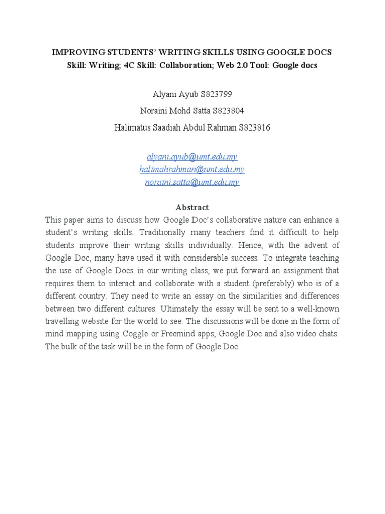 Enhancing Writing Skills with Google Docs | PDF | Collaboration | Gmail