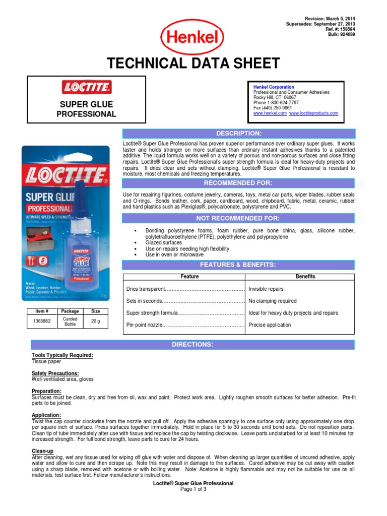 Technical Data Sheet: Super Glue | PDF | Adhesive | Water