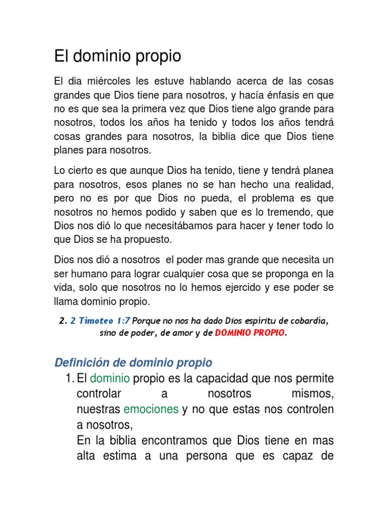 El Dominio Propio | PDF | Dios | Vida