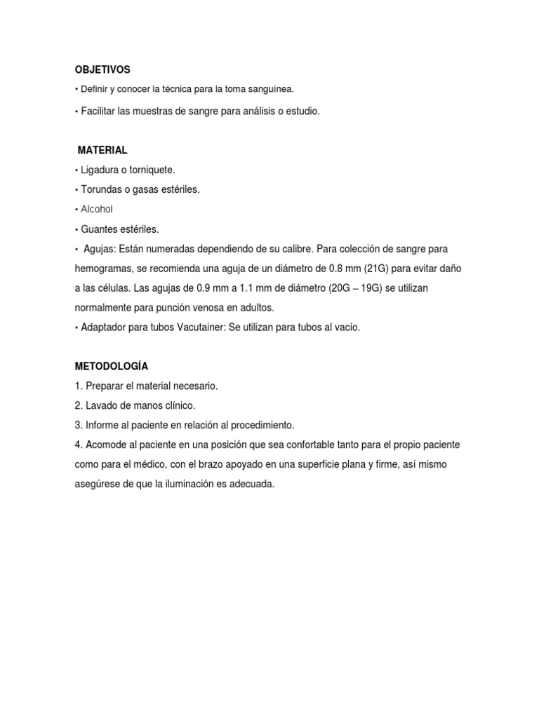 Material y técnica de venopunción | PDF