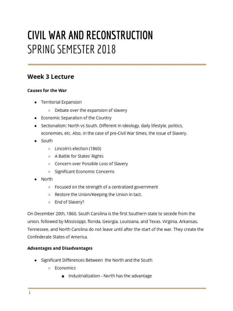 Class Notes Civil War | PDF | Confederate States Of America | Southern ...