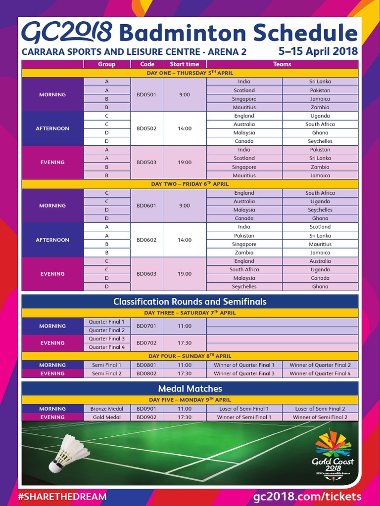 Badminton Schedule v3 | PDF | Gaming | Entertainment