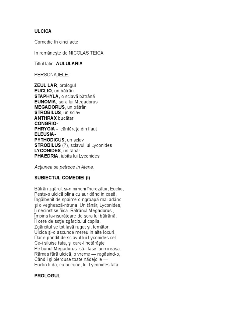 Aulularia (Ulcica) Plaut | PDF