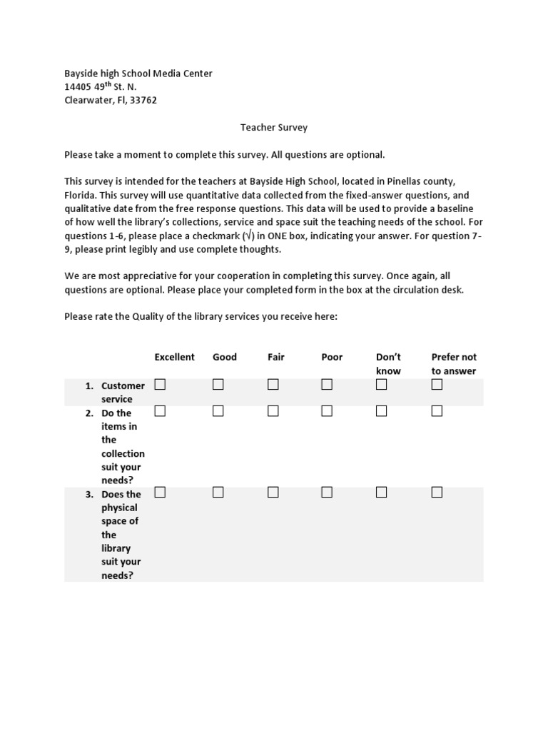Teacher-Student Survey | PDF | Libraries | Behavior Modification