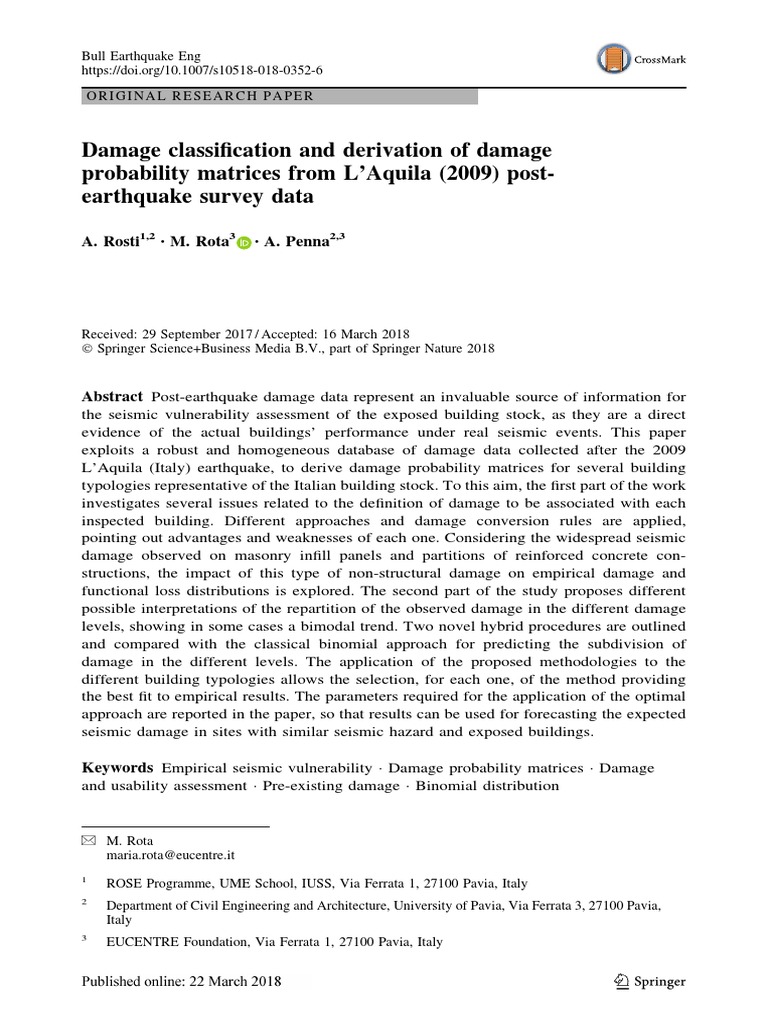 Damage Classification and Derivation of Damage Probability Matrices ...