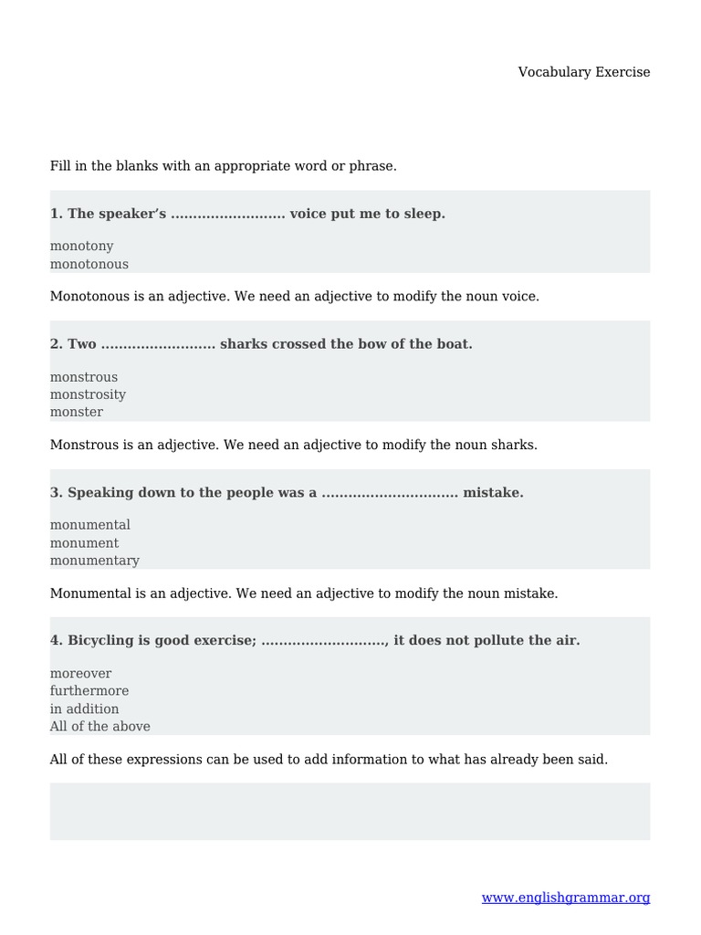 General Vocabulary Exercises Pdf – IDSQ