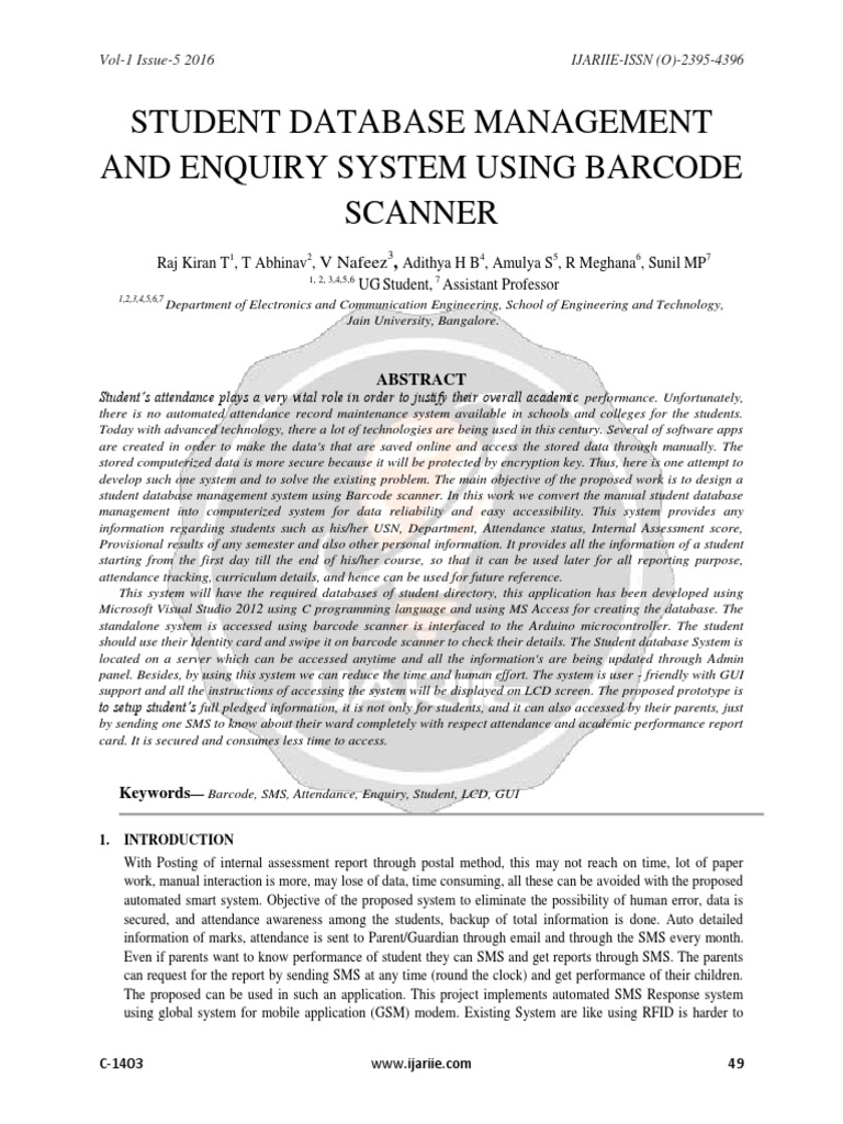 Student Database Management and Enquiry System Using Barcode Scanner ...