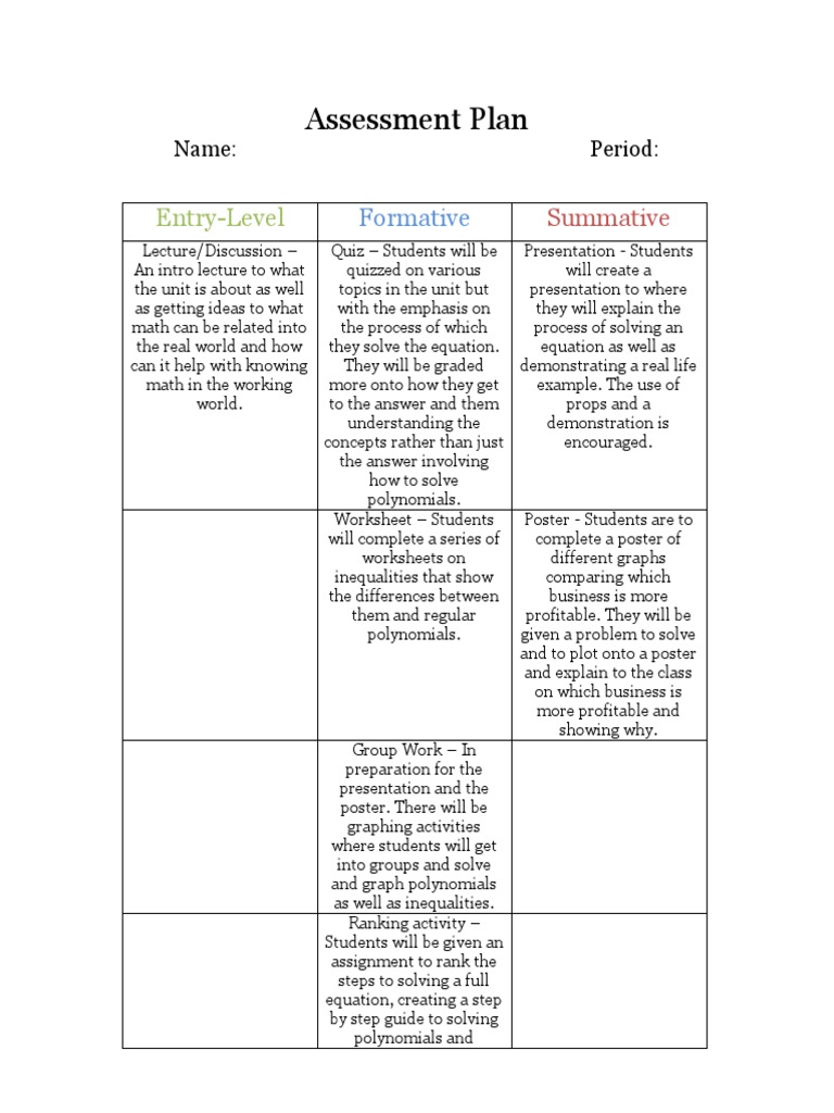 Assessment Plan | PDF | Educational Assessment | Educational Psychology