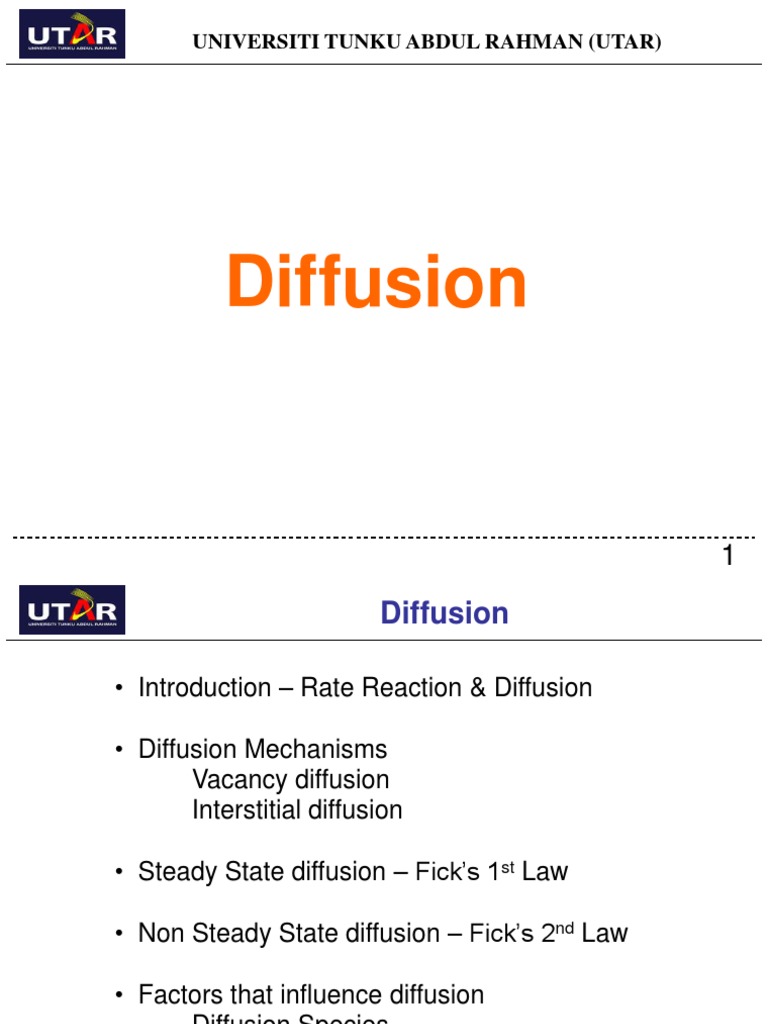 Diffusion: Universiti Tunku Abdul Rahman (Utar) | PDF | Diffusion | Atoms