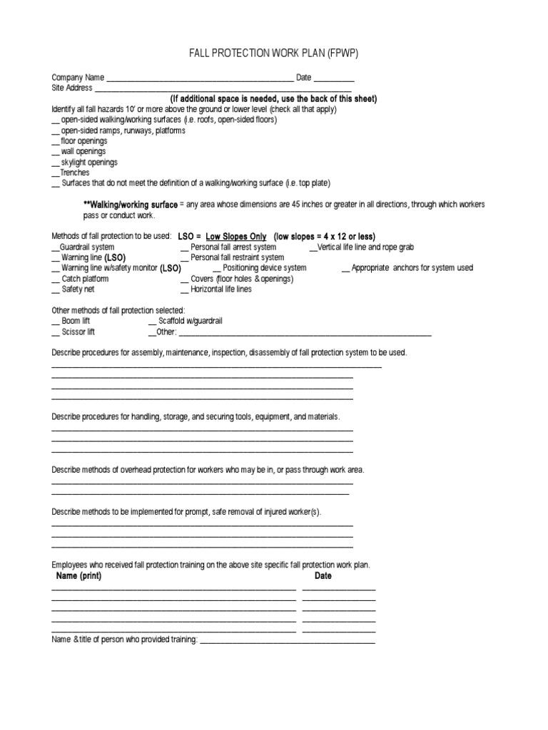 Fall Protection Work Plan Short Version Eng | PDF | Nature