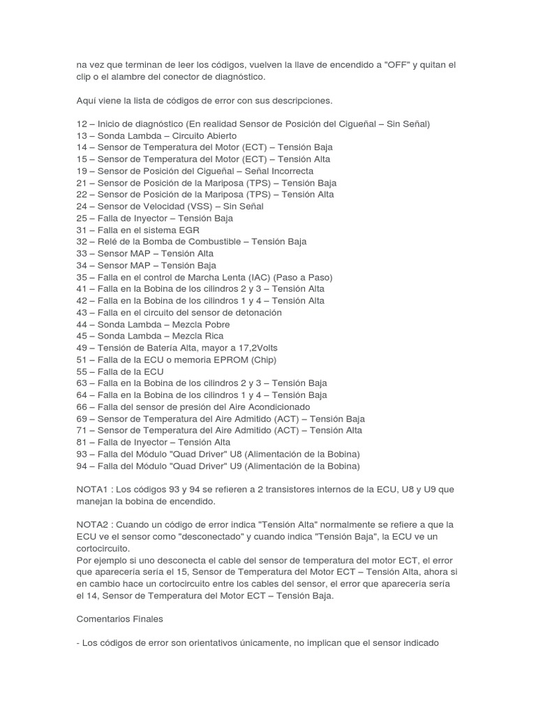 Codigos ECU Error Corsa | PDF | Bienes manufacturados | Ingenieria ...