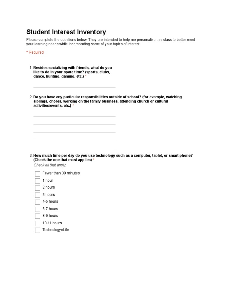 Student Interest Inventory | PDF