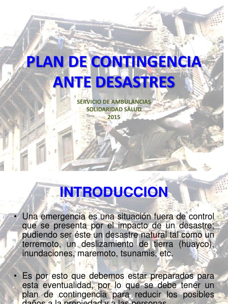 Plan de Contingencia Ante Desastres | PDF | Defensa Civil | Desastres naturales