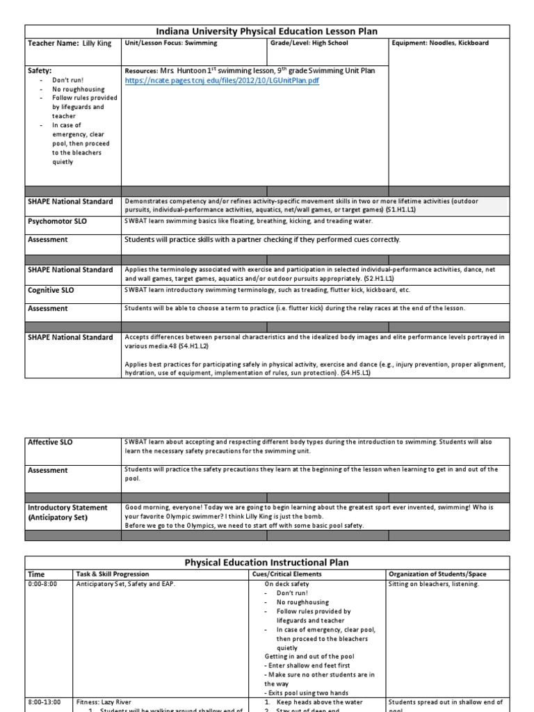 Indiana University Physical Education Lesson Plan: Mrs. Huntoon 1 ...
