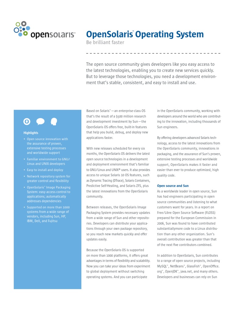 Opensolaris Datasheet | PDF | Operating System | Free Content