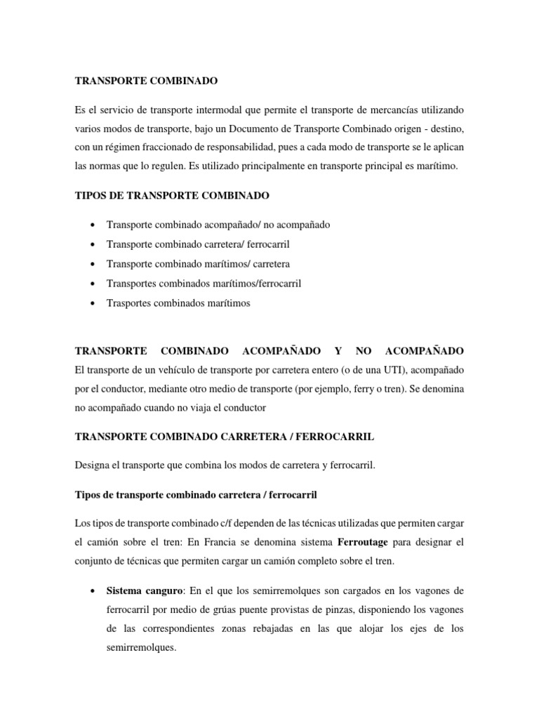 Tipos de Transporte Combinado | PDF | Transporte ferroviario | Barcos
