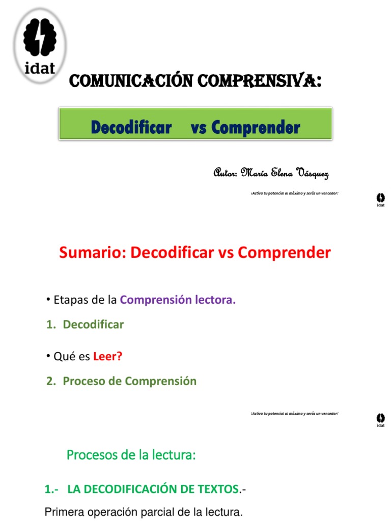 Decodificar vs Comprender | Lectura (proceso) | Comprensión lectora