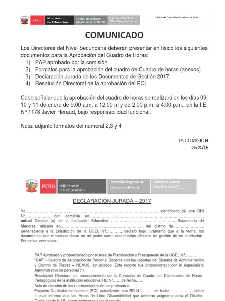 Comunicado Formato de Declaración Jurada RD Aprobación Del Pci | PDF | Educación avanzada | Business