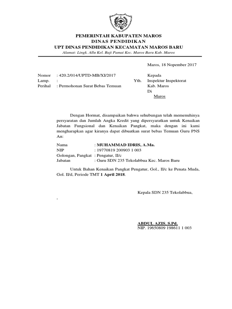 Surat Pengantar Pengambilan Bebas Temuan Dan Mengaji | PDF