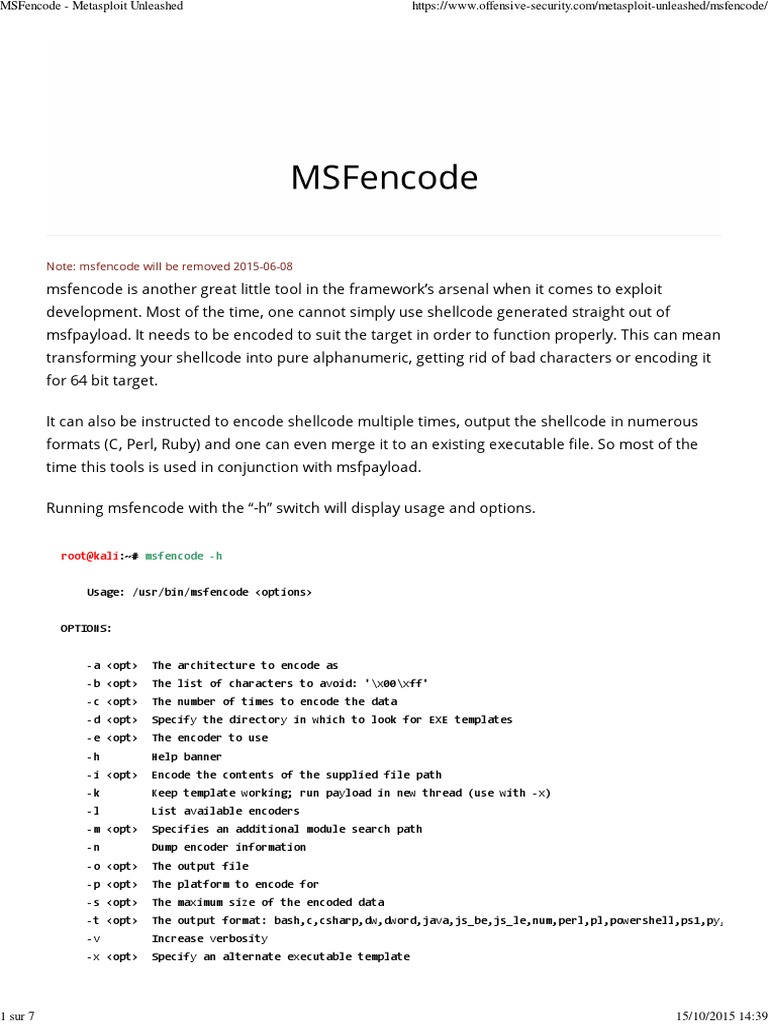 MSFencode - Metasploit Unleashed | PDF | Computer File | Microsoft Windows