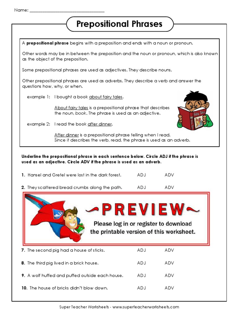 Prepositional Phrases Adjectives and Adverbs | PDF | Preposition And ...