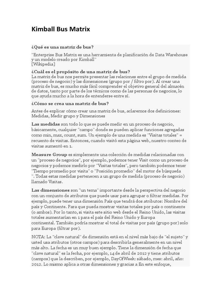 Kimball Bus Matrix | Almacén de datos | Matriz (Matemáticas)