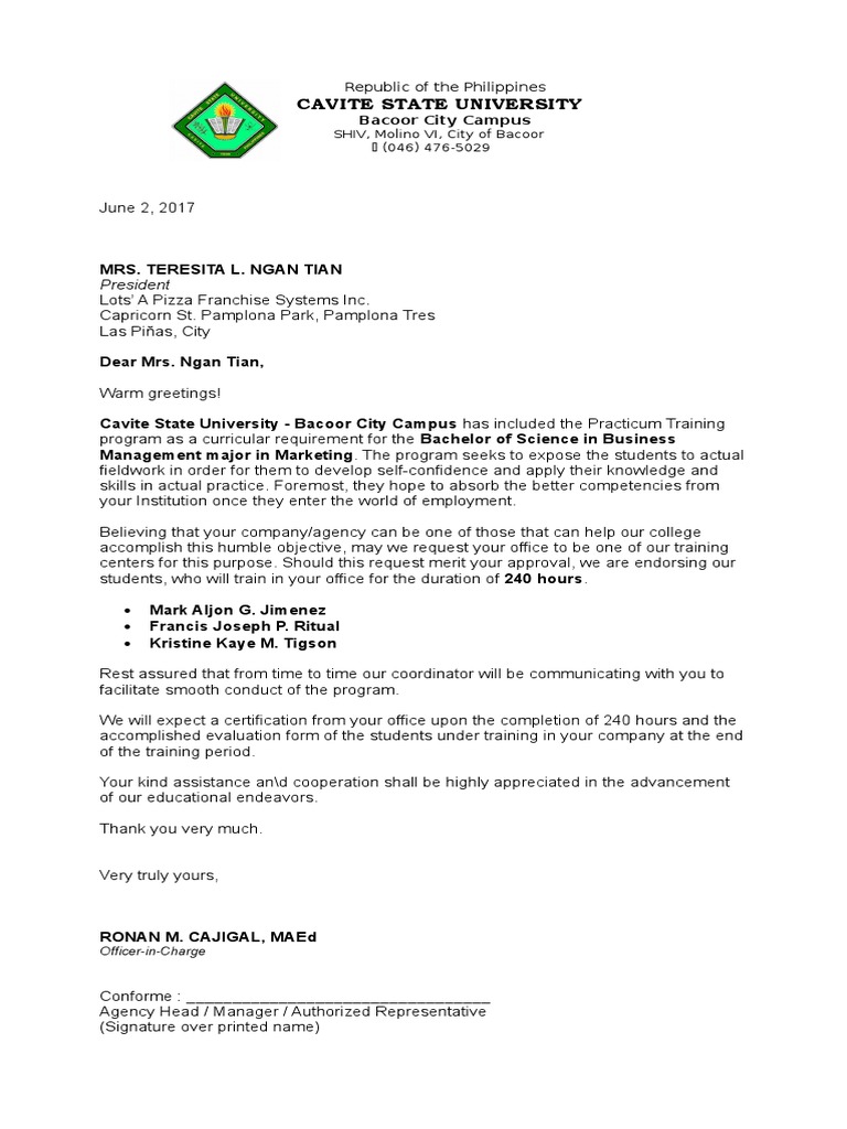 Cvsu Bacoor City Campus Letter Head | PDF