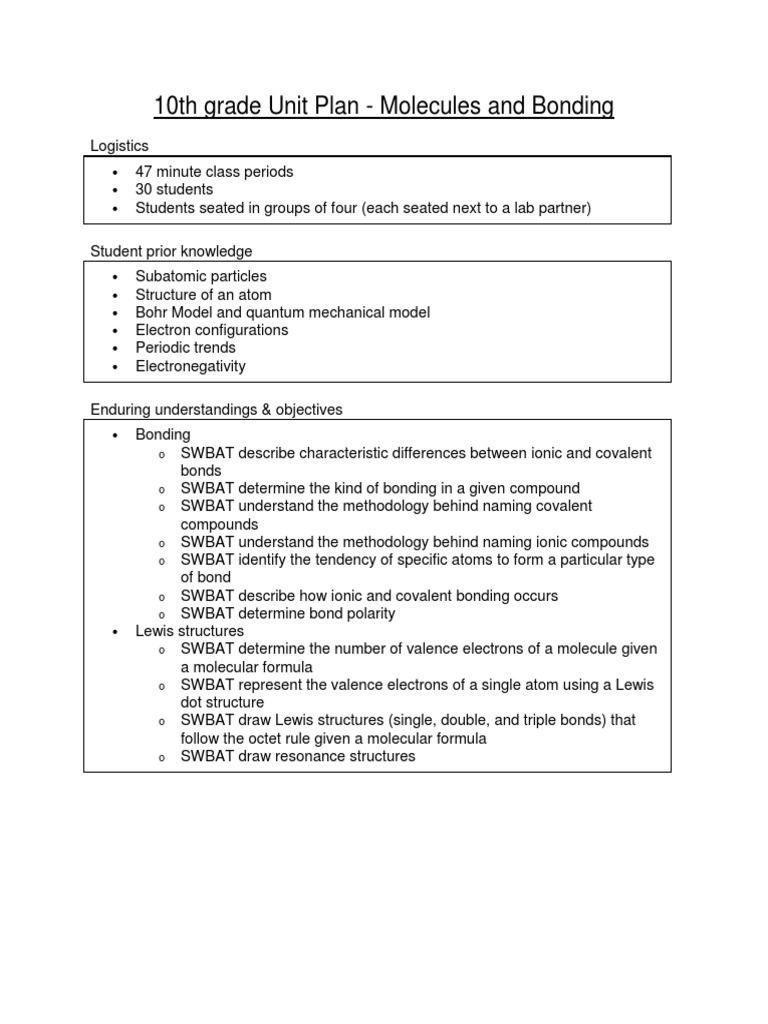 Bonding Unit Plan | PDF | Ionic Bonding | Chemical Bond