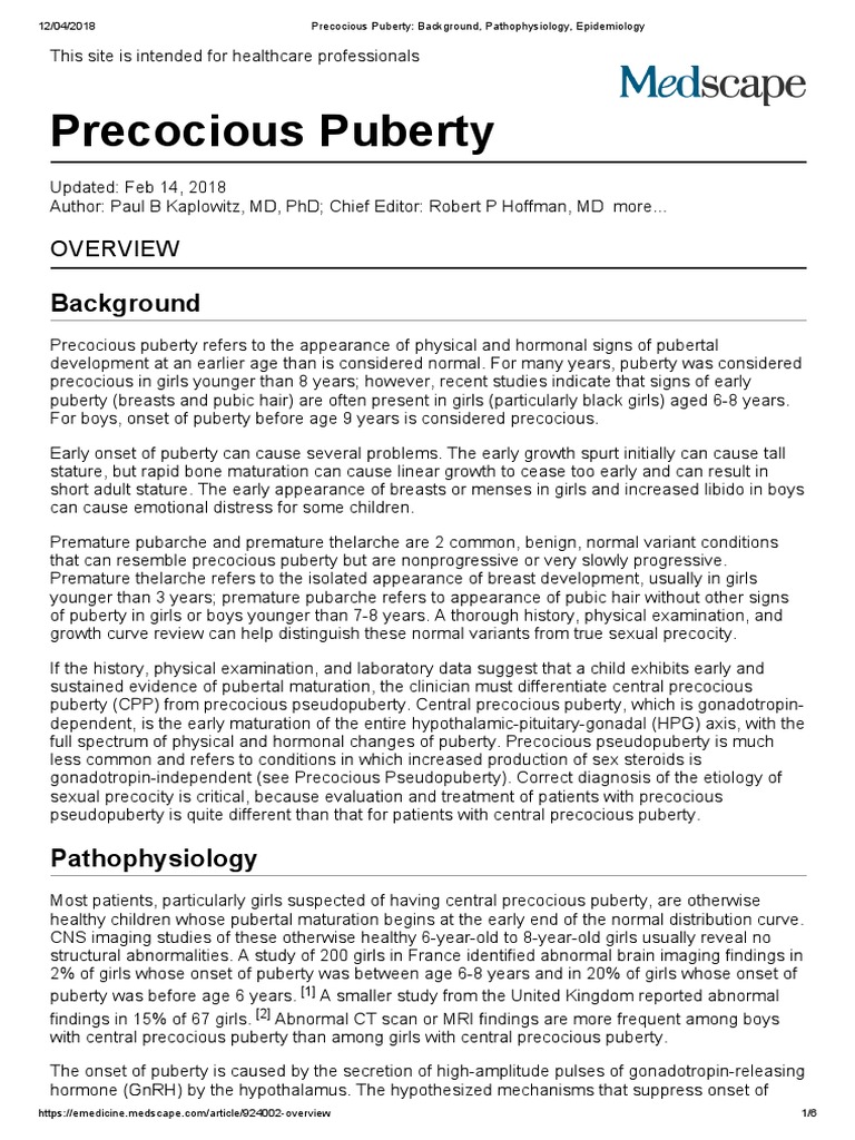 Precocious Puberty - Background, Pathophysiology, Epidemiology | PDF ...