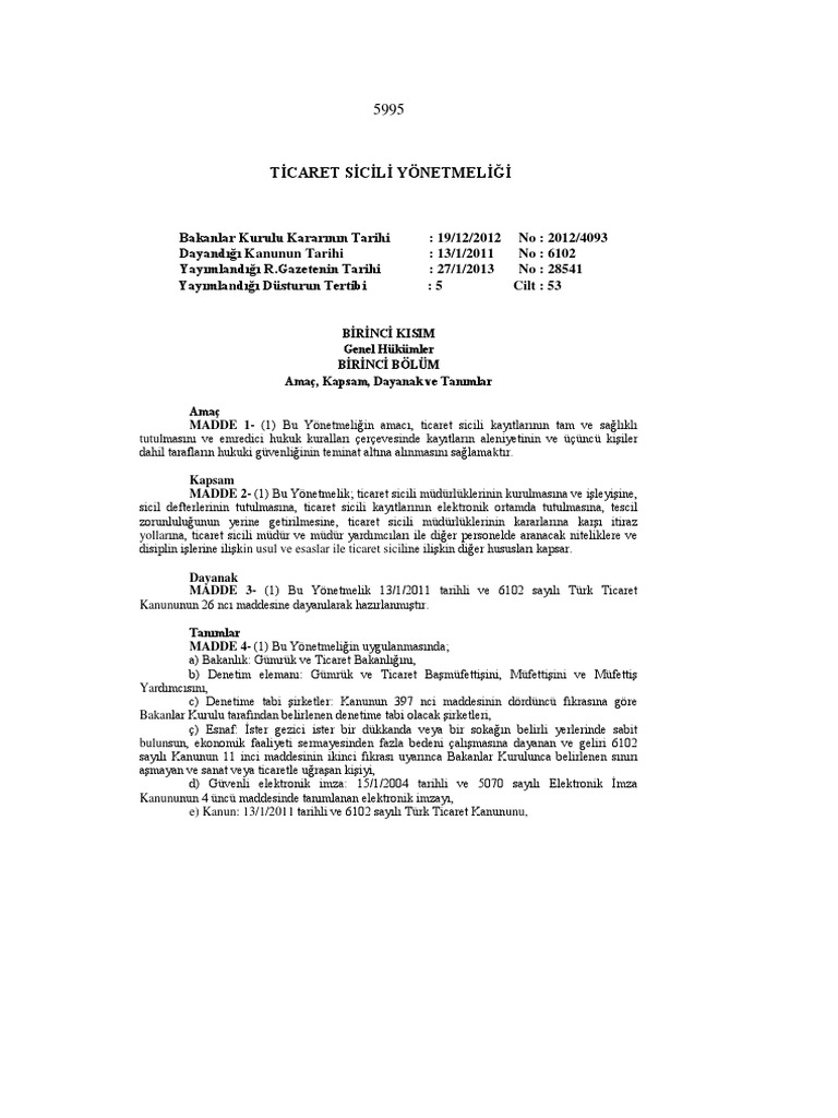 Ticaret Sicil Yönetmeliği | PDF