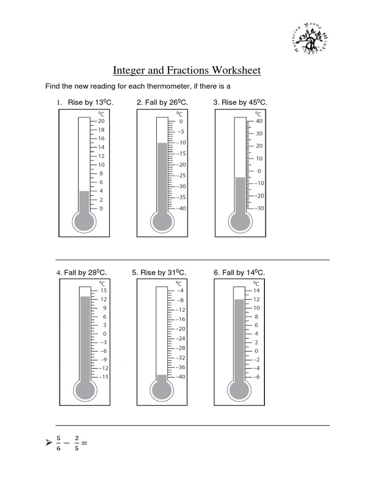Integer and Fractions Worksheet