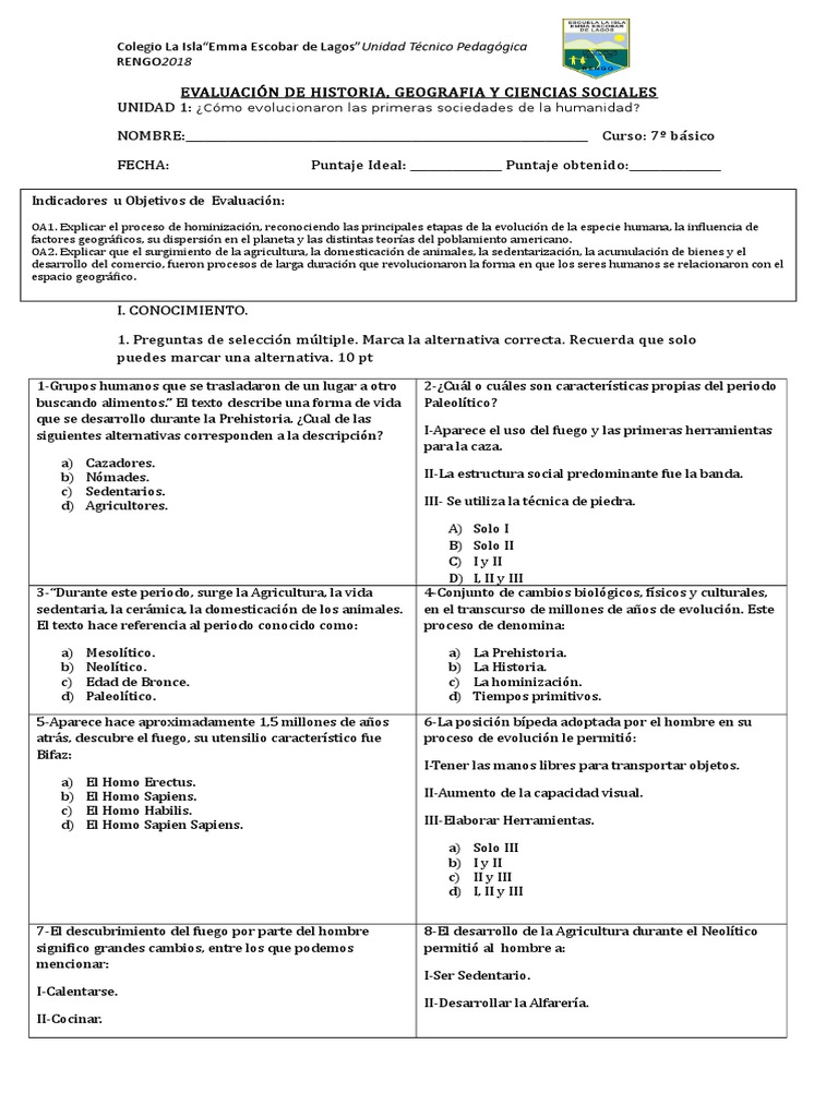 Evaluación de Historia y Evolución Humana | PDF | Homo | Homo Sapiens