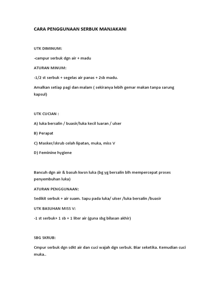 Panduan Lengkap Penggunaan Serbuk Manjakani | PDF