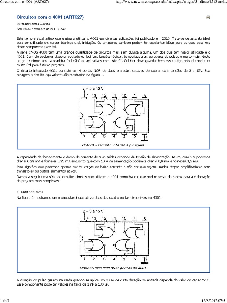 Tutorial - Circuitos Com o CMOS 4001 | PDF | Rede elétrica | Capacitor