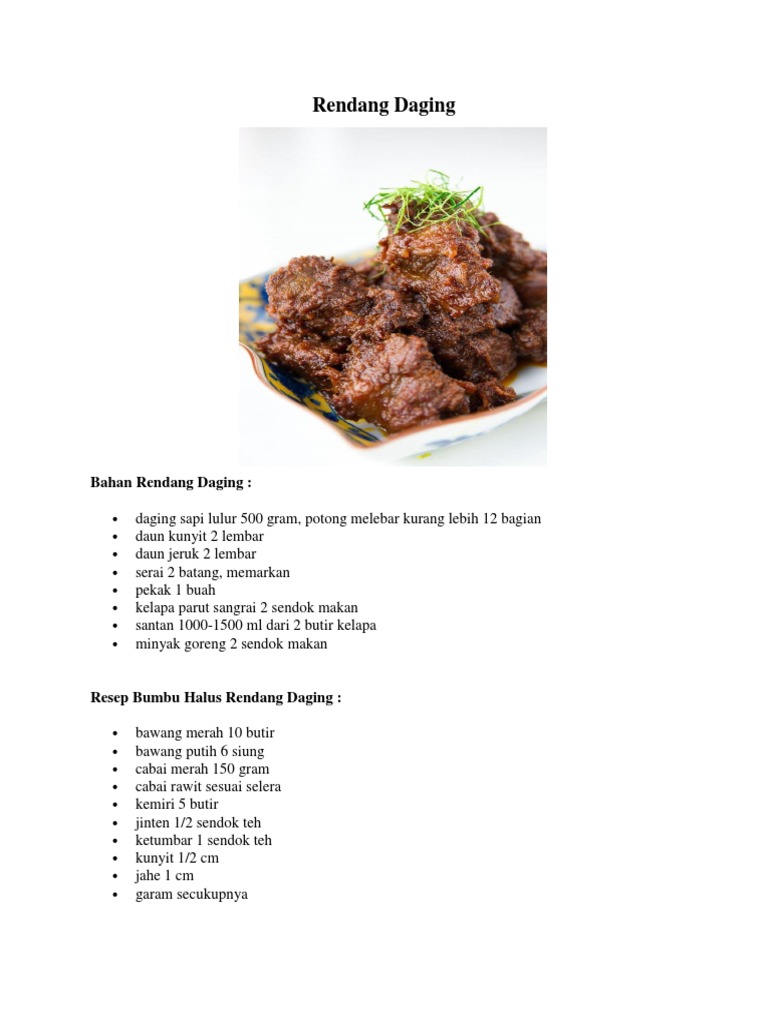 Teks Prosedur Rendang Daging | PDF | Memasak, Makanan, & Anggur | Griya ...