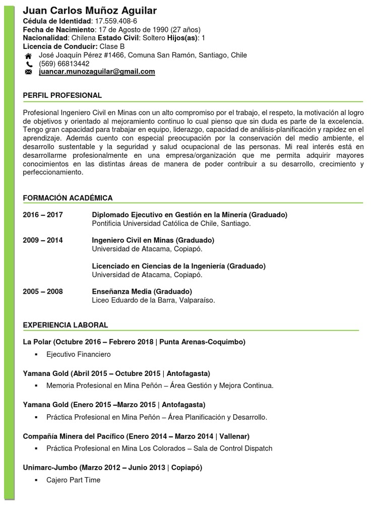 Curriculum Vitae Juan Carlos Muñoz Aguilar | PDF | Chile | Business