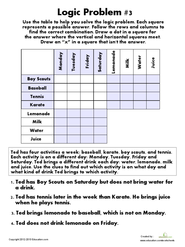 Logic Problem #3: Boy Scouts Baseball Tennis | PDF