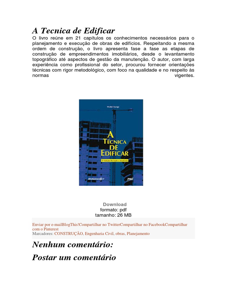 A Tecnica de Edificar: Download | PDF | Engenharia Civil | Negócios (geral)