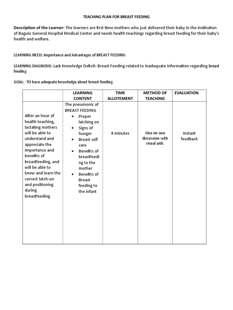 Breastfeeding Teaching Plan for New Moms | PDF | Breastfeeding | Infants