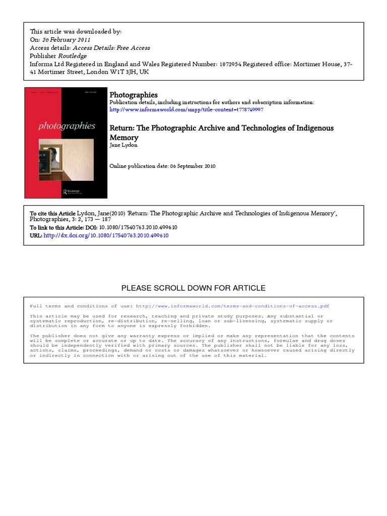 Return - The Photographic Archive and Technologies of Indigenous Memory ...