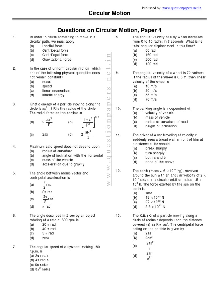 Circular Motion Paper-4 | PDF | Velocity | Mass