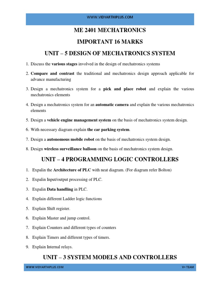 ME2401 Mechatronics | PDF | Mechatronics | Programmable Logic Controller