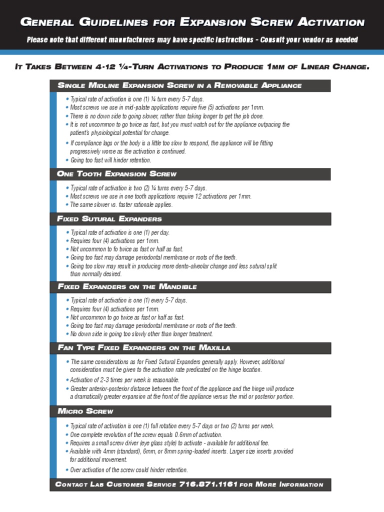 Expansion Screw Activation Guidelines PDF | PDF | Orthodontics | Dentistry
