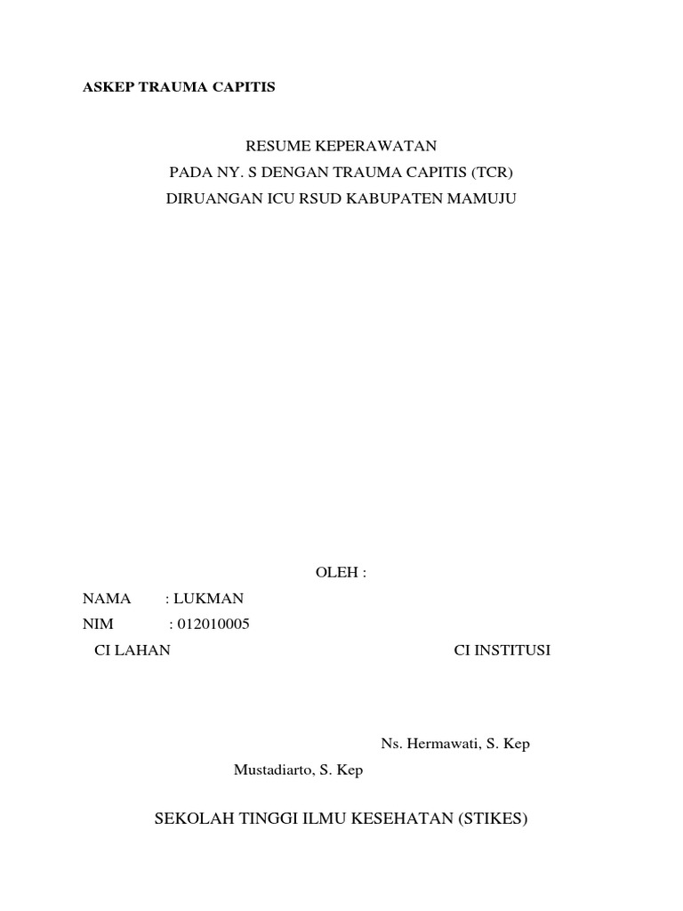 Penanganan Trauma Capitis di ICU Mamuju | PDF | Sains & Matematika