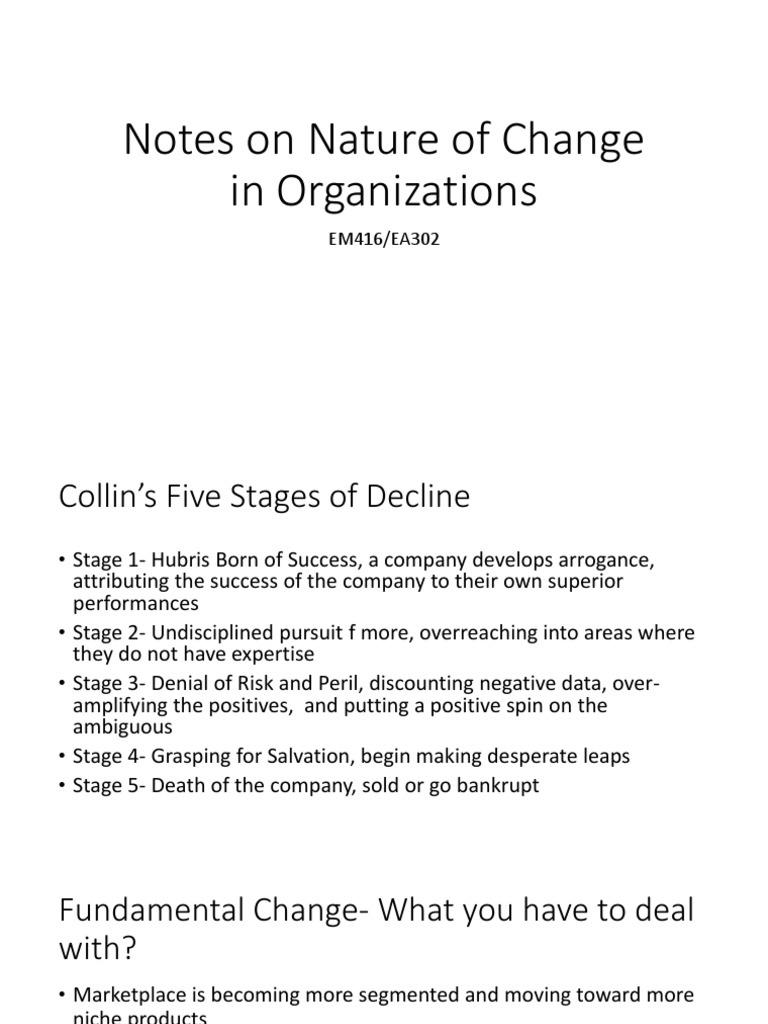 Notes On Nature of Change in Organizations: EM416/EA302 | PDF ...