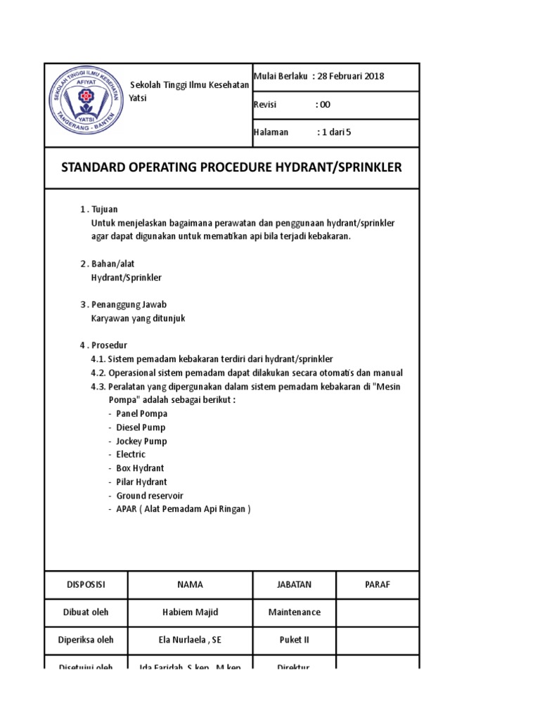 Sop Hydrant Sprinkler | PDF